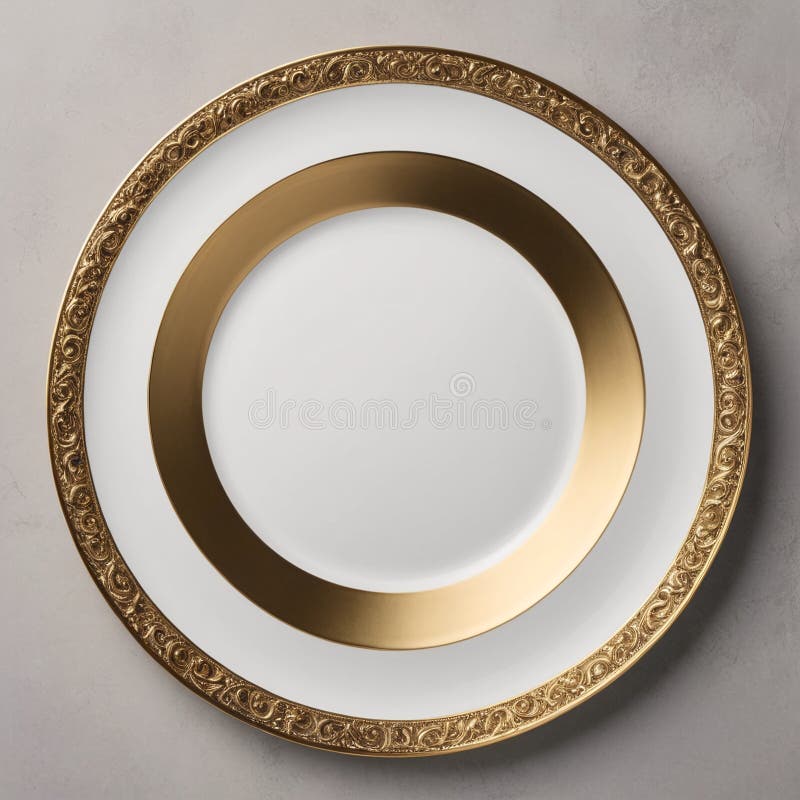 Golden Elegance Stylish Plate with Gilded Rim on White Background Stock ...