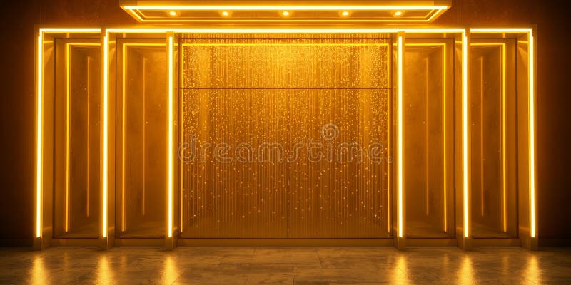 Golden Elevator Doors with Warm Lighting Create a Luxurious Atmosphere ...