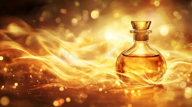 Golden Elixir Bottle in Glowing Abstract Background Stock Photo - Image ...
