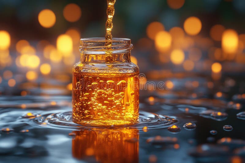 Golden Elixir Dripping Elegantly into a Crystal Glass Bottle: a Vi ...