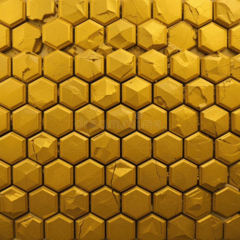 Golden Embossed Hexagonal Pattern with Cracked Texture on a Solid ...