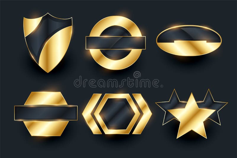 Golden Empty Badge Labels Elements Collection Design Stock Illustration ...
