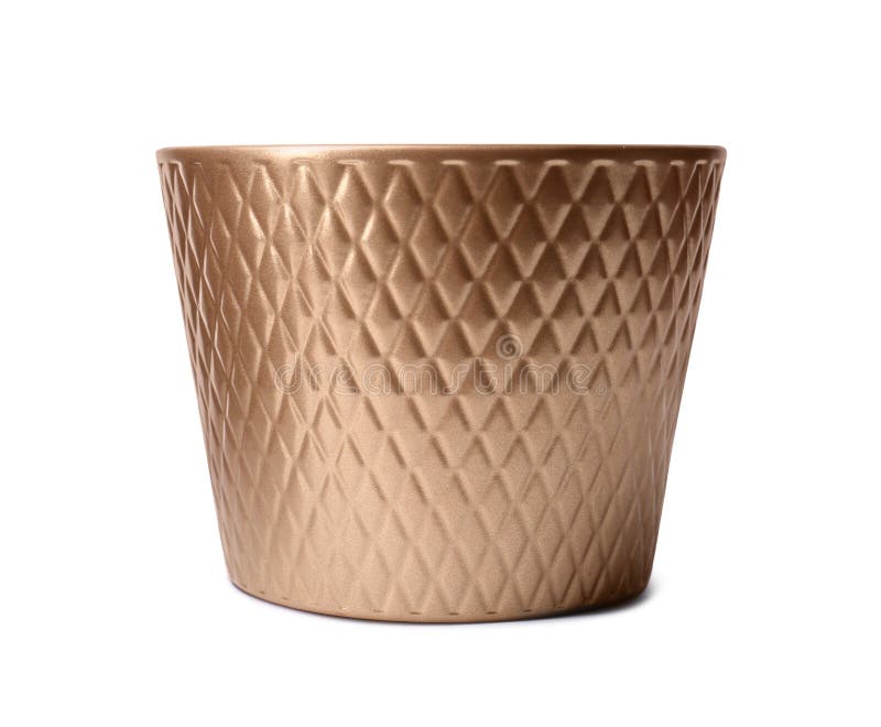 Golden Empty Flower Pot with Pattern Isolated on White Stock Image ...