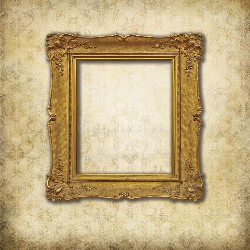 Golden Empty Frame on a Grunge Wall Stock Image - Image of golden ...