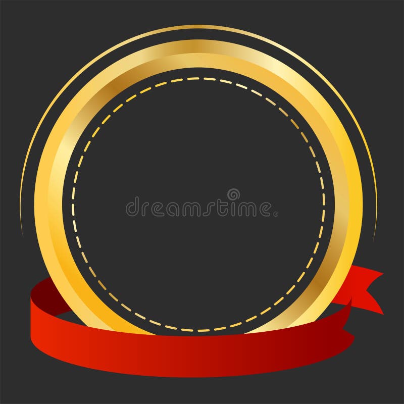 Golden Empty Round Frame with Red Ribbon on Black Stock Illustration ...