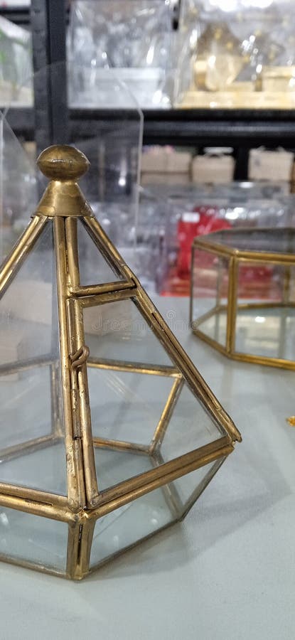 Golden Empty Triangular Glass Terrarium Stock Image - Image of empty ...