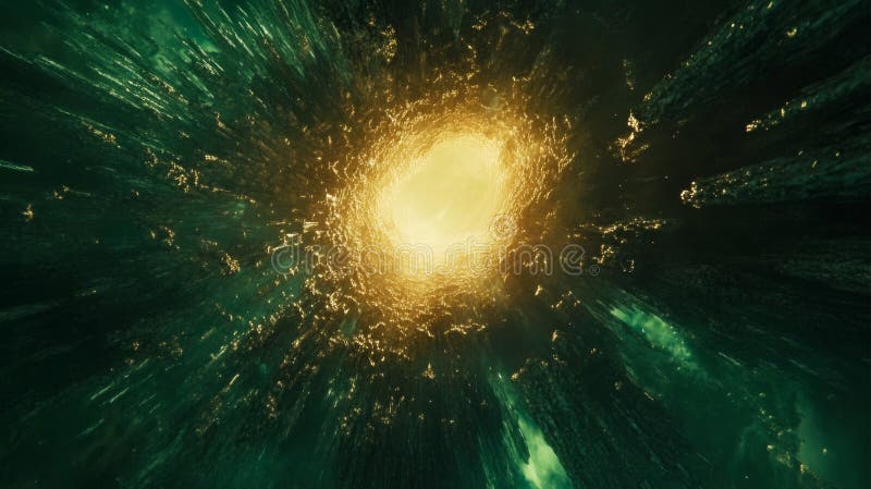 Golden Energy Burst in Dark Green Space Stock Illustration ...