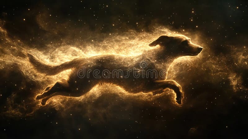 Golden Energy Dog Leaping through Space Stock Illustration ...