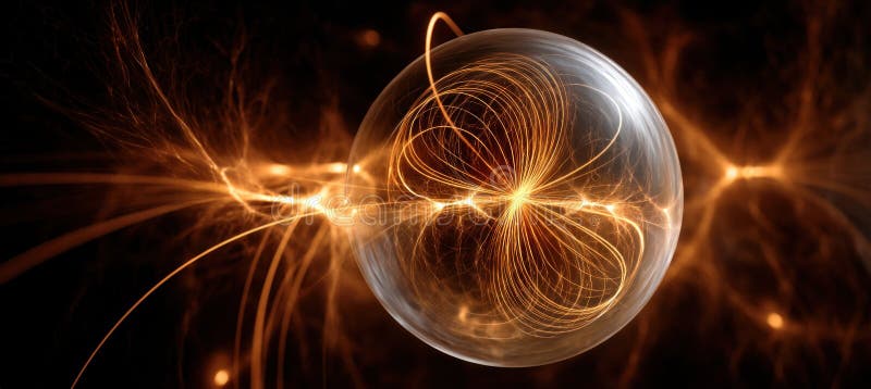 Golden Energy Flowing through Transparent Sphere in Dark Space Stock ...