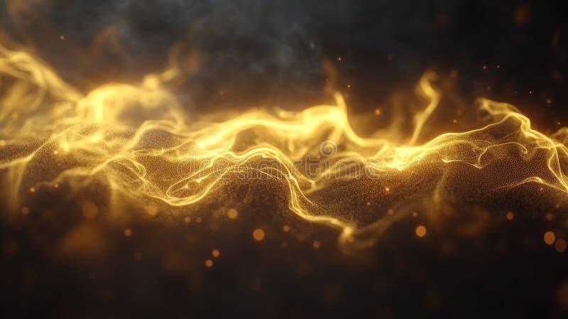 Golden Energy Wave Flowing, Dark Background, Abstract Design Stock ...