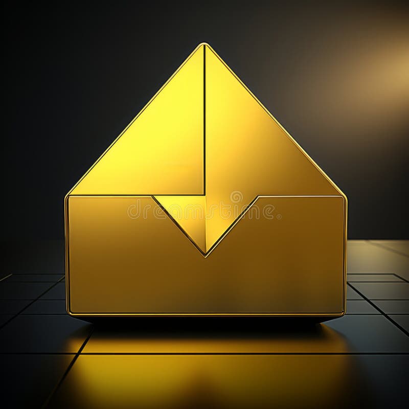 A Golden Envelope with an Arrow Pointing Down Stock Illustration ...