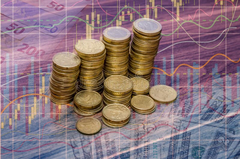 Golden Euro Coins Stack on Wooden Table Stock Image - Image of column ...