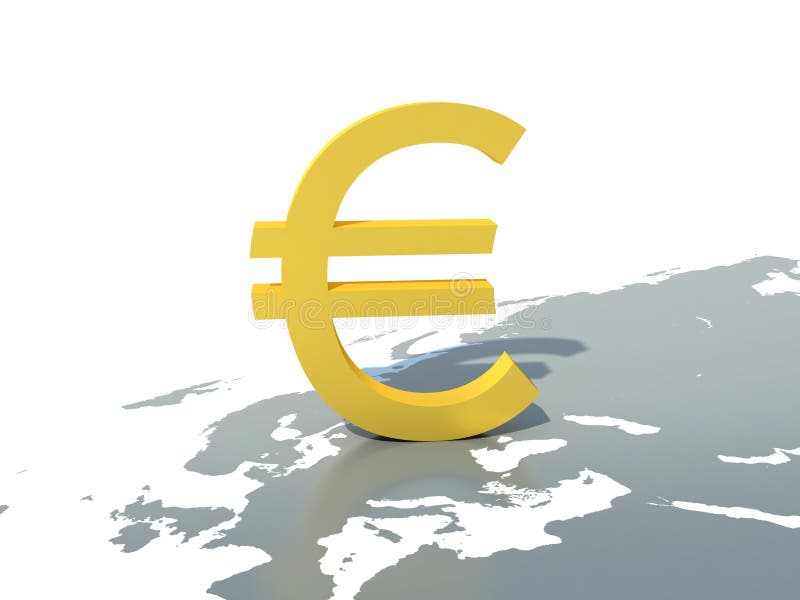 Golden Euro Symbol on the World Map Stock Illustration - Illustration ...