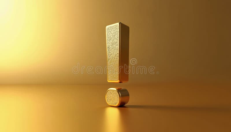 Golden Exclamation Mark on Gold Background. 3D Render of Warning ...