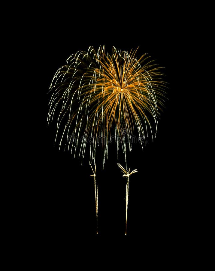 Golden Exploded Fireworks Isolated on Black Background Stock Image ...