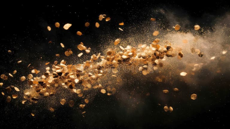Golden Explosion a Cascade of Metallic Shards and Dust on a Dark ...