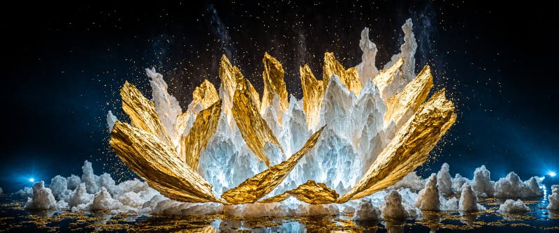 Golden Explosion, Crystalline Burst, Abstract Art, Reflective Surface ...