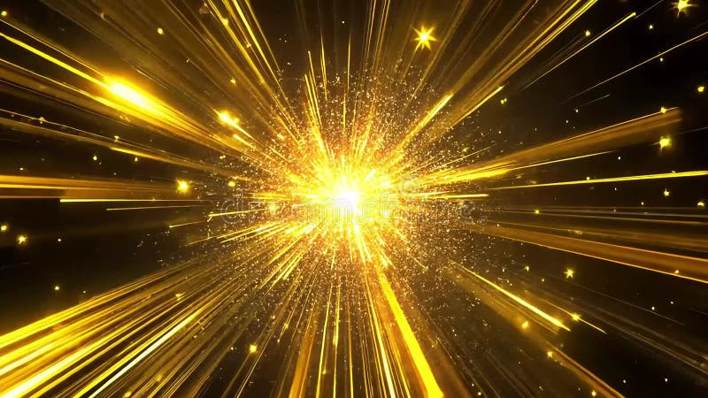 Golden Explosion of Light Rays and Particles on a Black Background ...