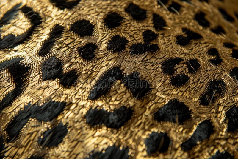 Golden Fabric with Black Leopard Print Showing Texture and Detail Stock ...