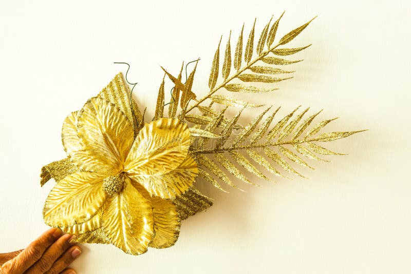 Golden Fabric Flowers Isolated on White Stock Image - Image of color ...