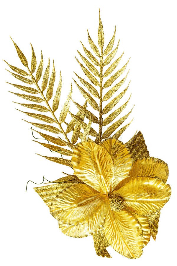 Golden Fabric Flowers Isolated on White Stock Image - Image of elegance ...