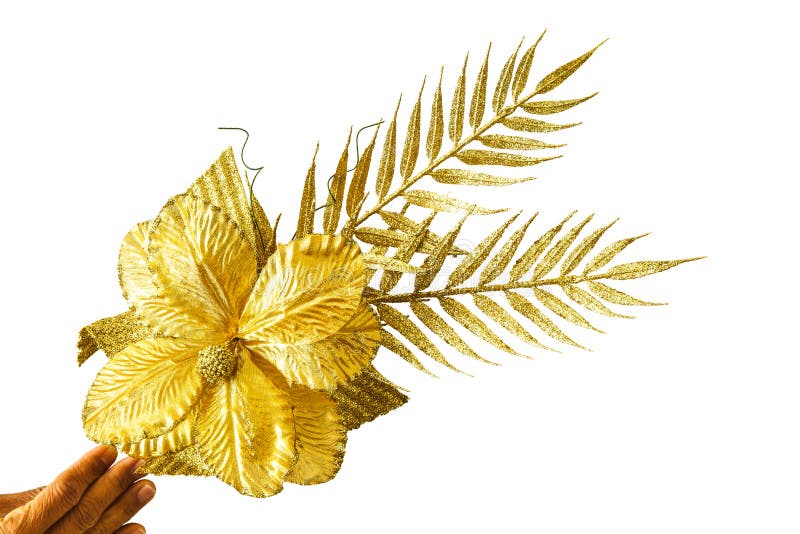 Golden Fabric Flowers on White Stock Image - Image of decoration ...