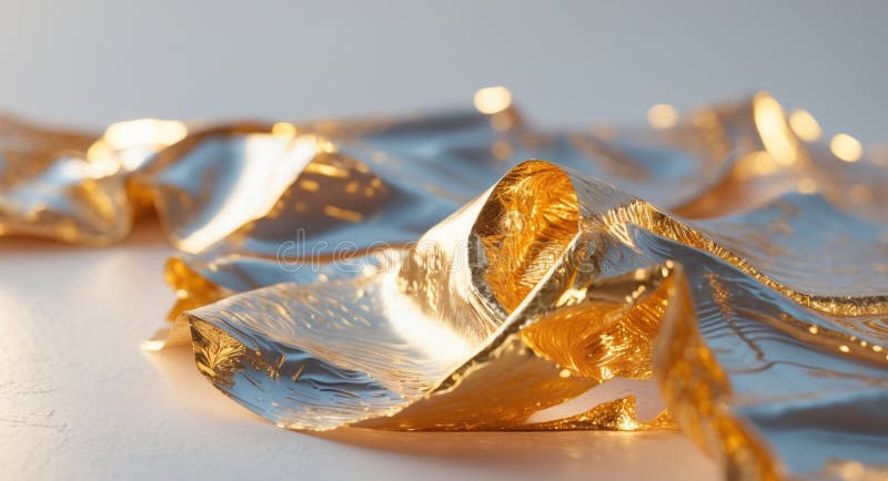 Golden Fabric Waves. Abstract Texture with Reflective Surfaces and ...