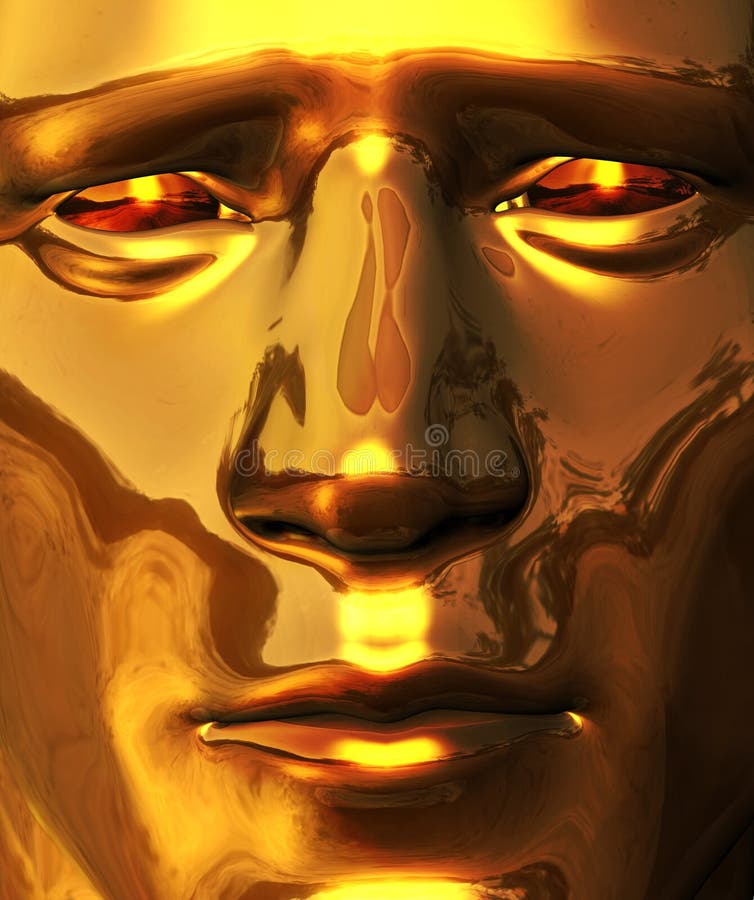 Golden Face with Piercing Gaze Stock Illustration - Illustration of ...