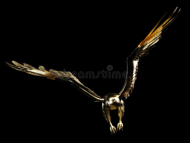 A Golden Falcon Spreading Its Wings. Front View. 3D Illustration Stock ...