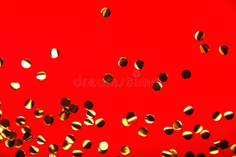 Golden Falling Confetti on Red Stock Image - Image of gift, golden ...