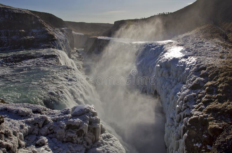 Golden Falls Falling into the Chasm, Gullfoss Waterfall, Iceland. Stock ...