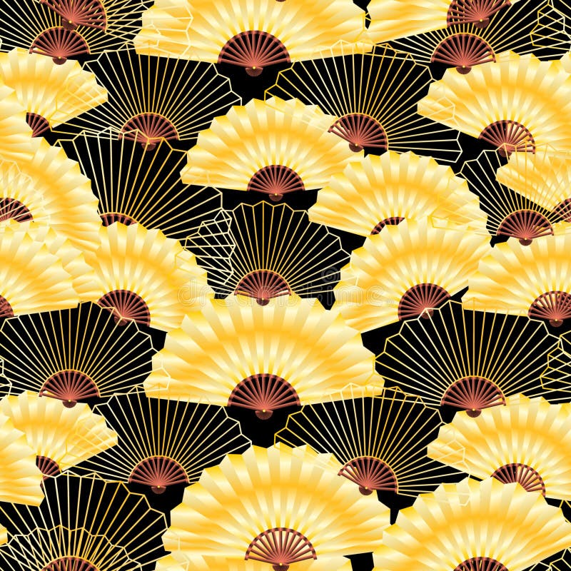Golden Fan Seamless Pattern Stock Vector - Illustration of fabric ...