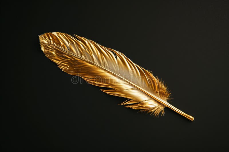 Golden Feather on Black Background, Old Exquisite Golden Feather Stock ...
