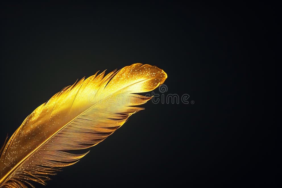 Golden Feather on Black Background, Old Exquisite Golden Feather Stock ...