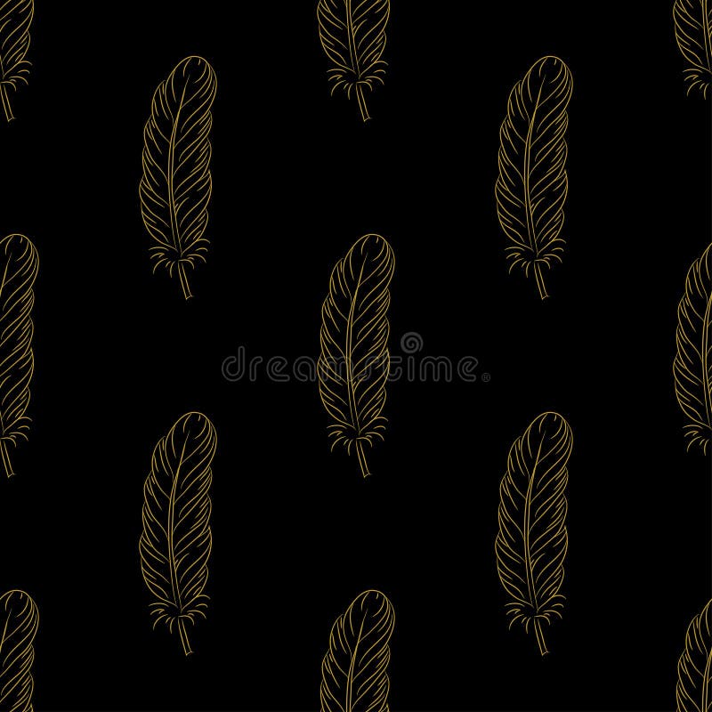 Golden Feather Decor Seamless Pattern Stock Vector - Illustration of ...