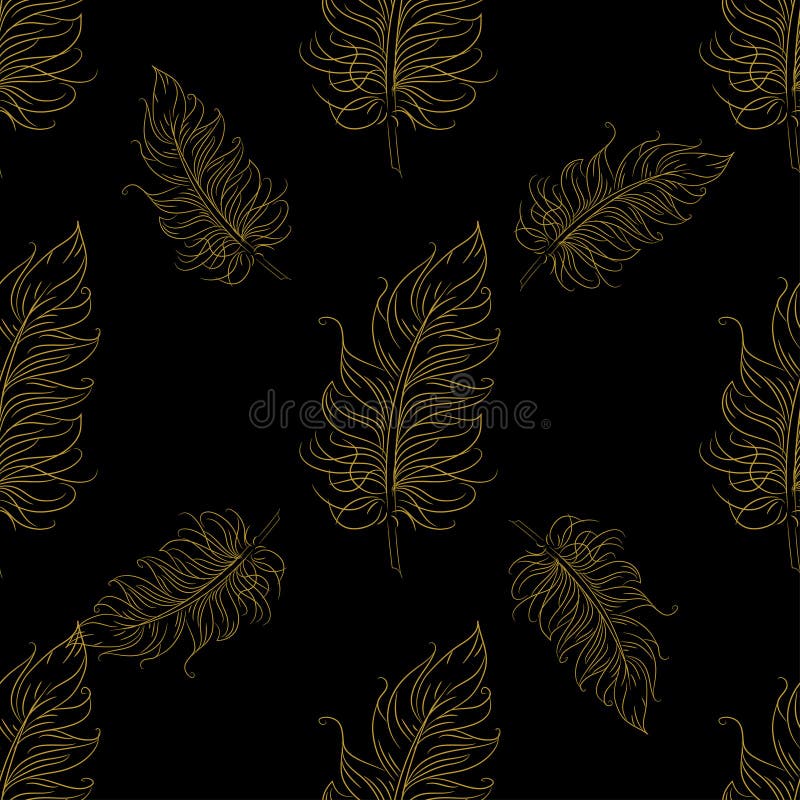 Golden Feather Decor Seamless Pattern Stock Vector - Illustration of ...
