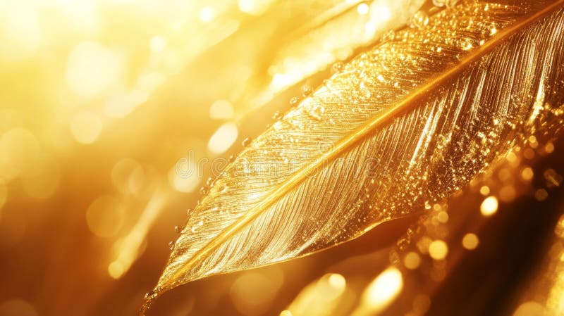 Golden Feather with Sparkling Texture and Warm Light Stock Illustration ...
