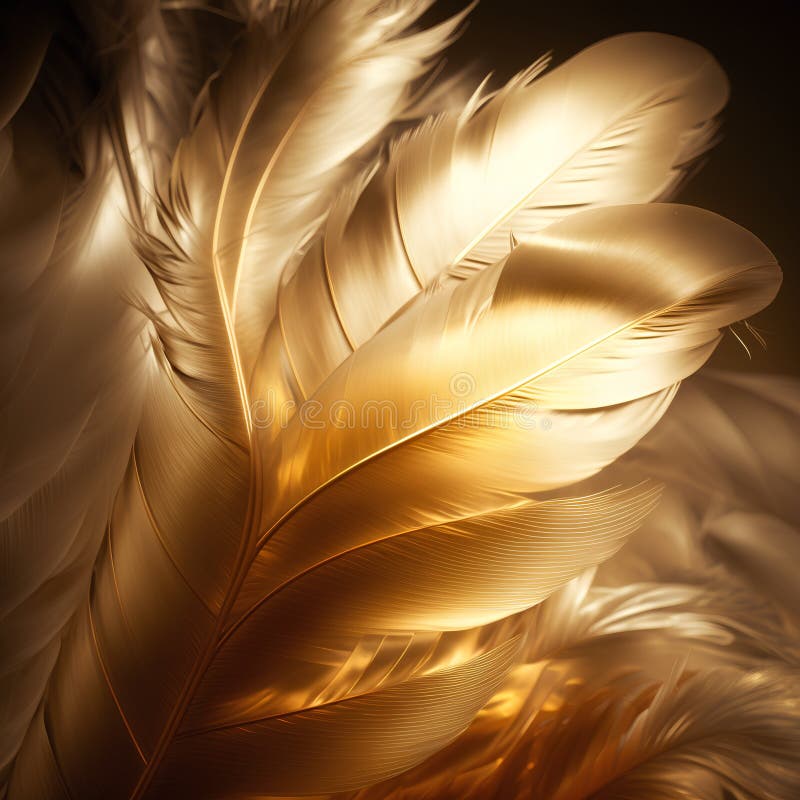 Golden Feathers Close Up, Abstract Background, 3d Render Illustration ...