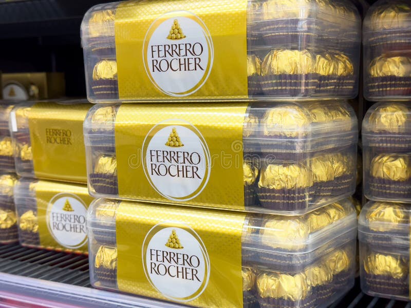 Golden Ferrero Rocher Packs Stacked in a Store Display Editorial ...