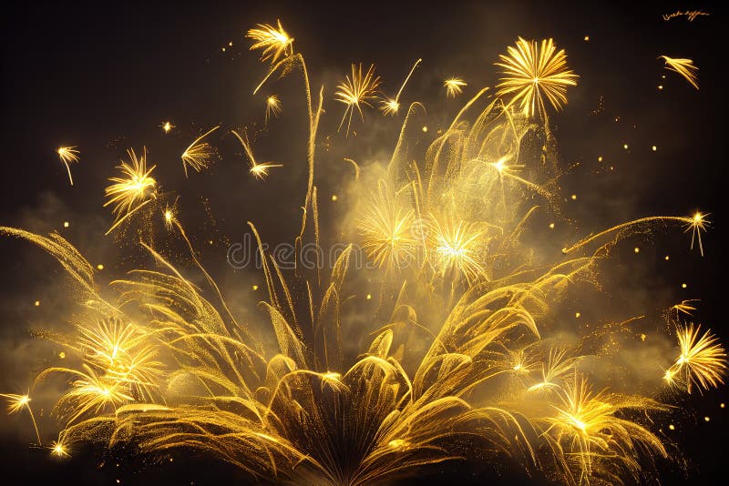 Golden Festive Fireworks. AI Generated Stock Illustration ...