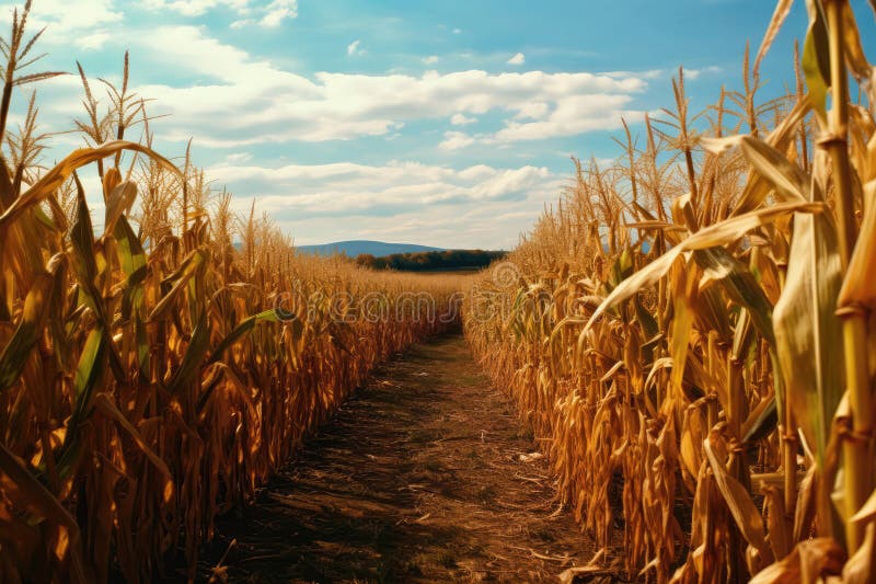 Golden Field of Corn Stretching Towards the Horizon. Generative AI ...