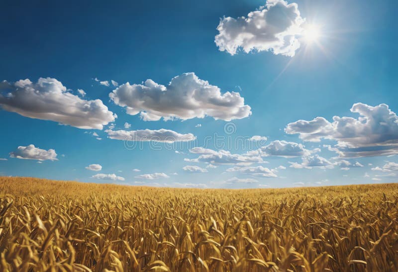 Golden Field Landscape with Bright Sky Sun Light Stock Illustration ...