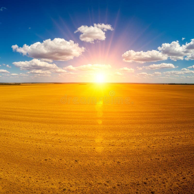 Golden Field Sunset Landscape Stock Illustration - Illustration of ...