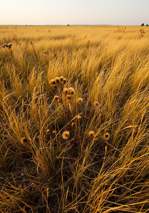 Golden Field with Wild Plants Under Warm Sunlight Stock Illustration ...