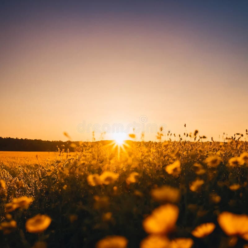 Golden Fields at Sunset. Generative AI Stock Illustration ...