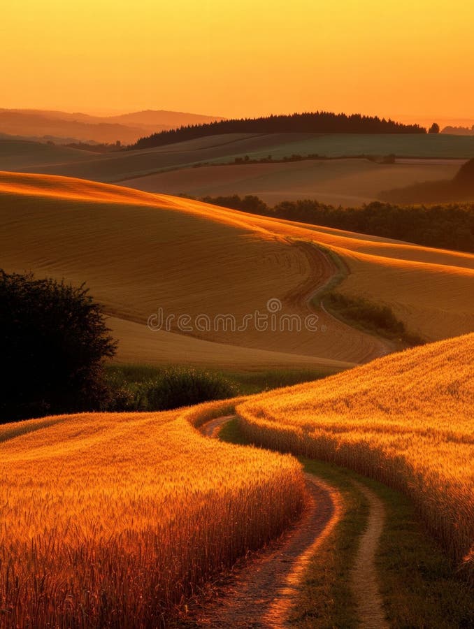 Golden Fields and Winding Paths Under a Stunning Sunset in the ...
