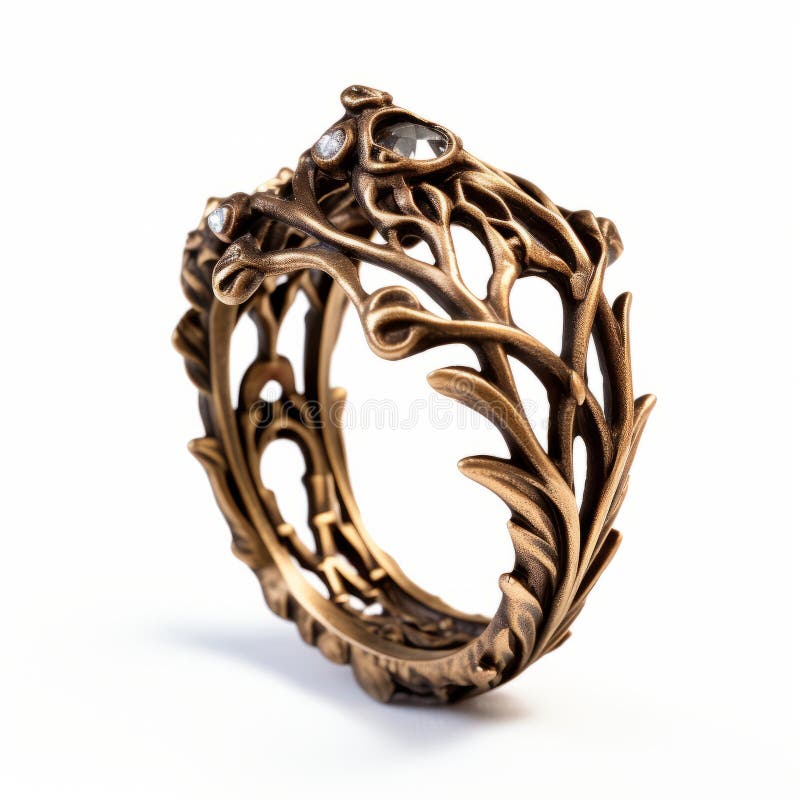 Gothic Dark Tree Ring with Diamonds and Leaf Stock Illustration ...