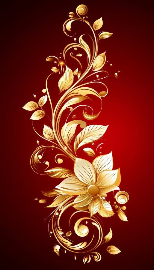 Golden Filigree, a Vertical Floral Pattern Adorned with Golden, Ornate ...