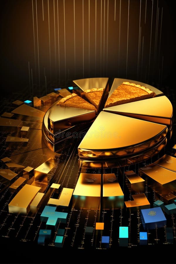 Golden Financial Bar Graphs and Pie Charts Stock Illustration ...