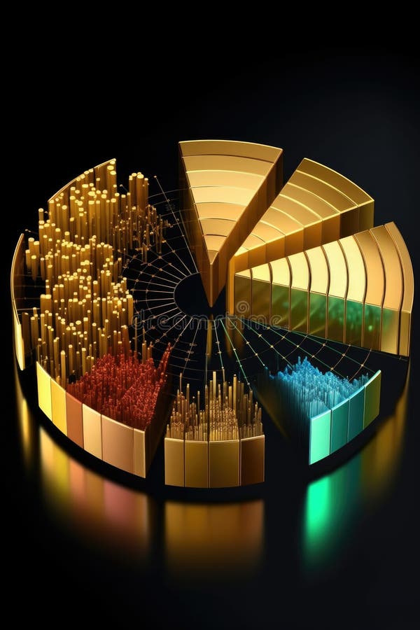 Golden Financial Bar Graphs and Pie Charts Stock Illustration ...